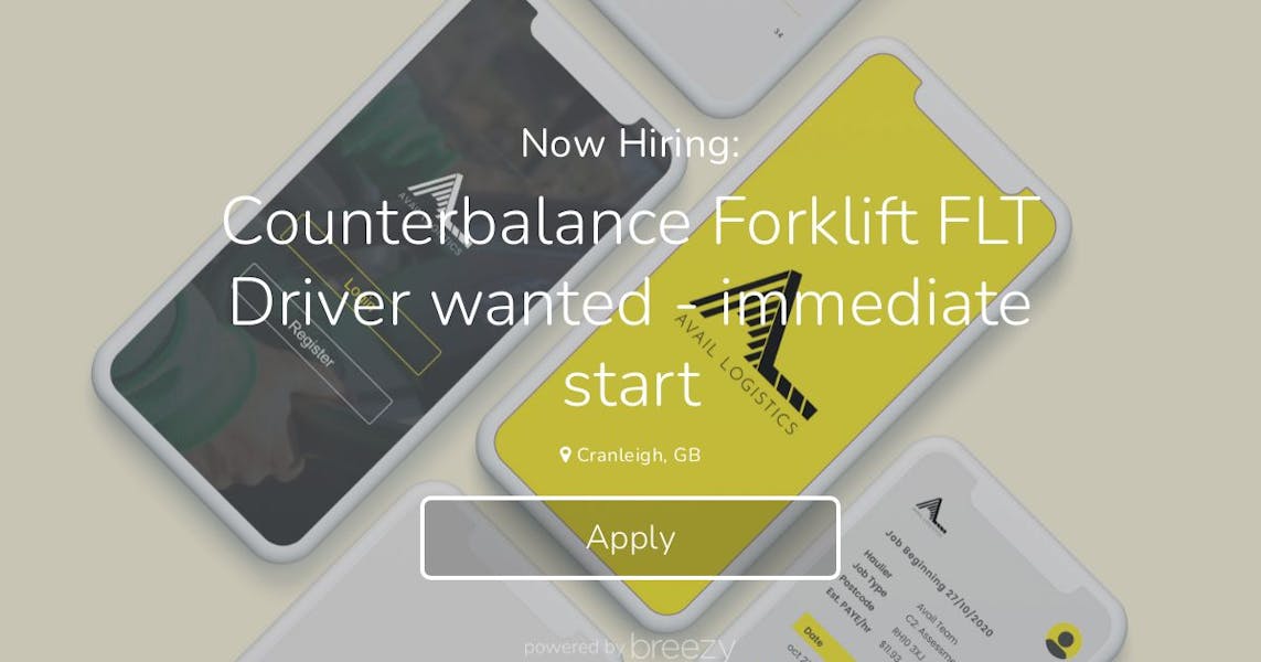 Counterbalance Forklift FLT Driver wanted - immediate start at Avail Logistics