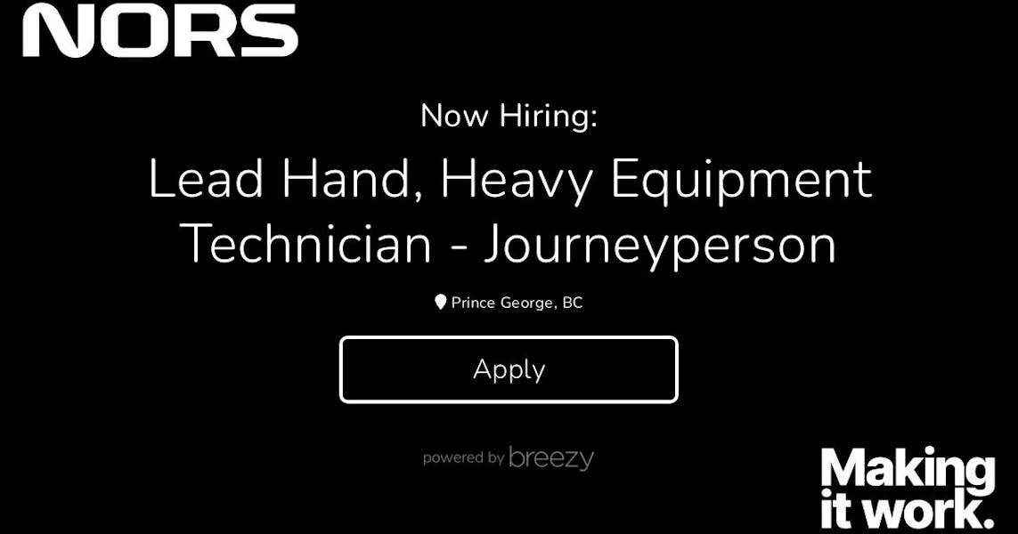 Lead Hand, Heavy Equipment Technician - Journeyperson at Nors