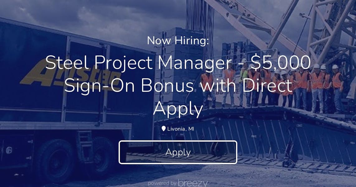Steel Project Manager - $5,000 Sign-On Bonus with Direct Apply at Aristeo