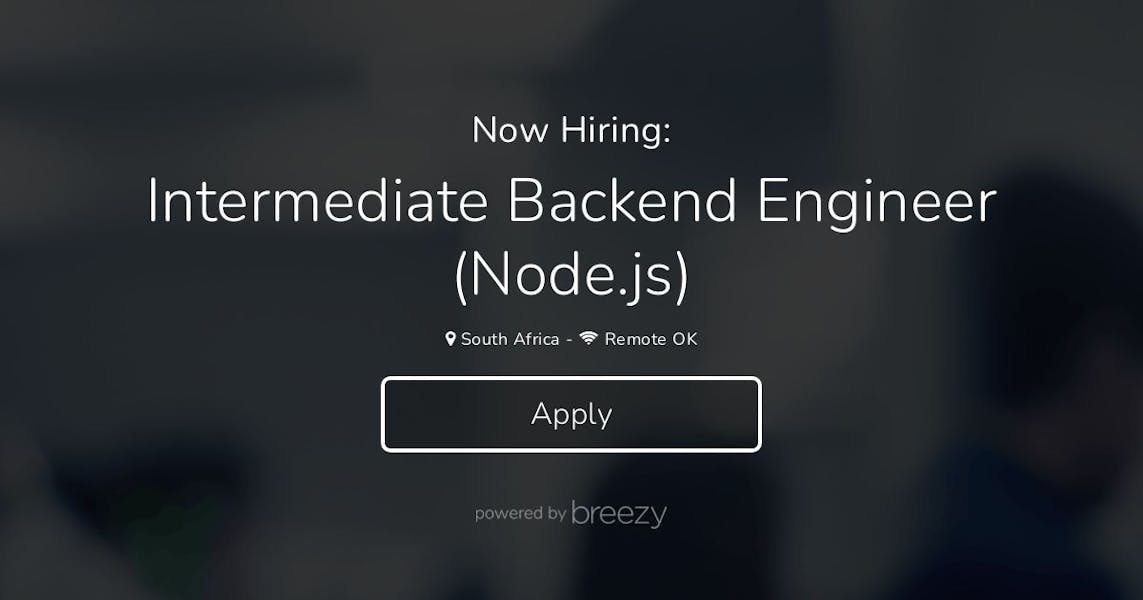 Intermediate Backend Engineer (Node.js) at Careers@VALR Intermediate Backend Engineer (Node.js) at Careers@VALR