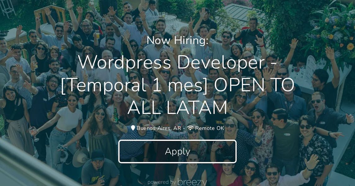 Wordpress Developer Temporal 1 Mes Open To All Latam At Tekton Labs
