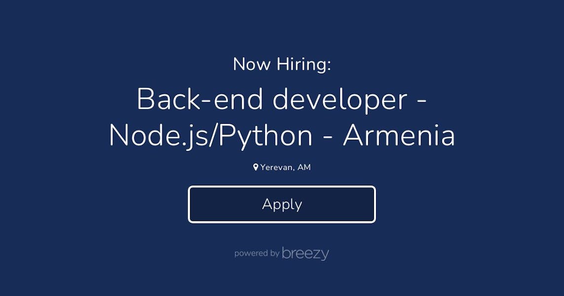 Back-end developer - Node.js/Python - Armenia at Sentium